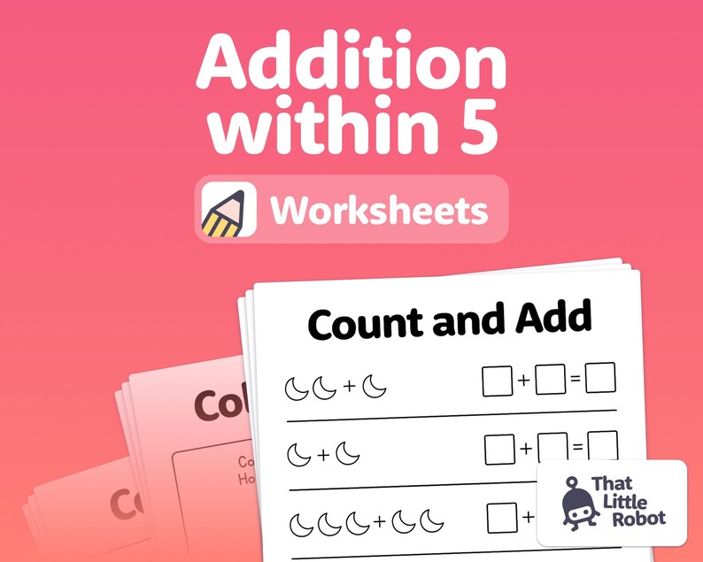 Addition Within 5 Worksheets Kindergarten Addition - Etsy