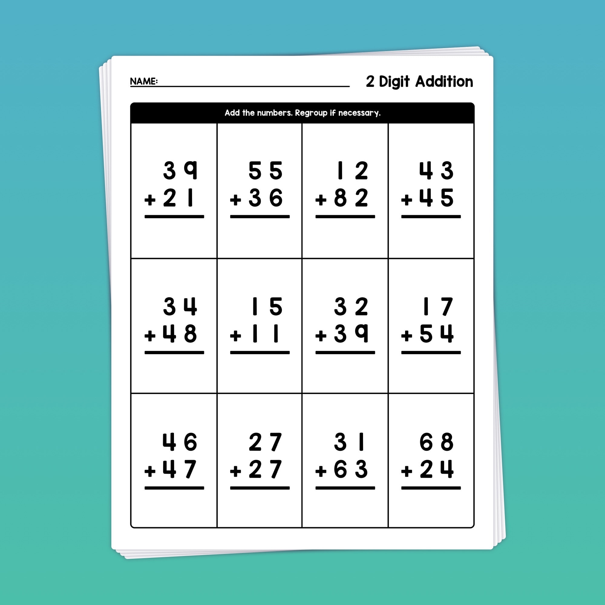 No Prep 2 Digit Addition With Regrouping Worksheets | 1st, 3rd, 2nd ...