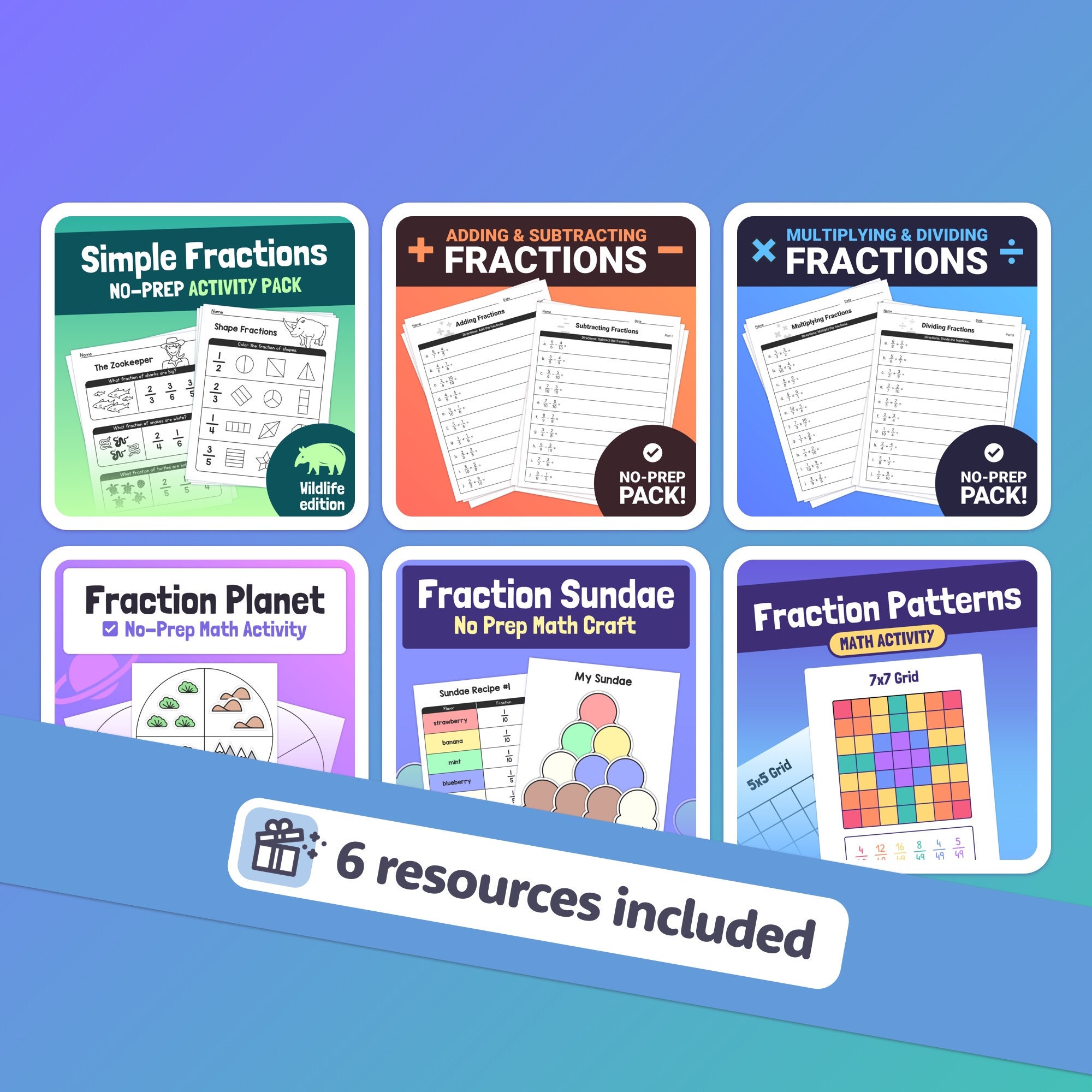 No Prep Fractions Bundle 2nd, 3rd, 4th Grade Fraction Worksheets ...