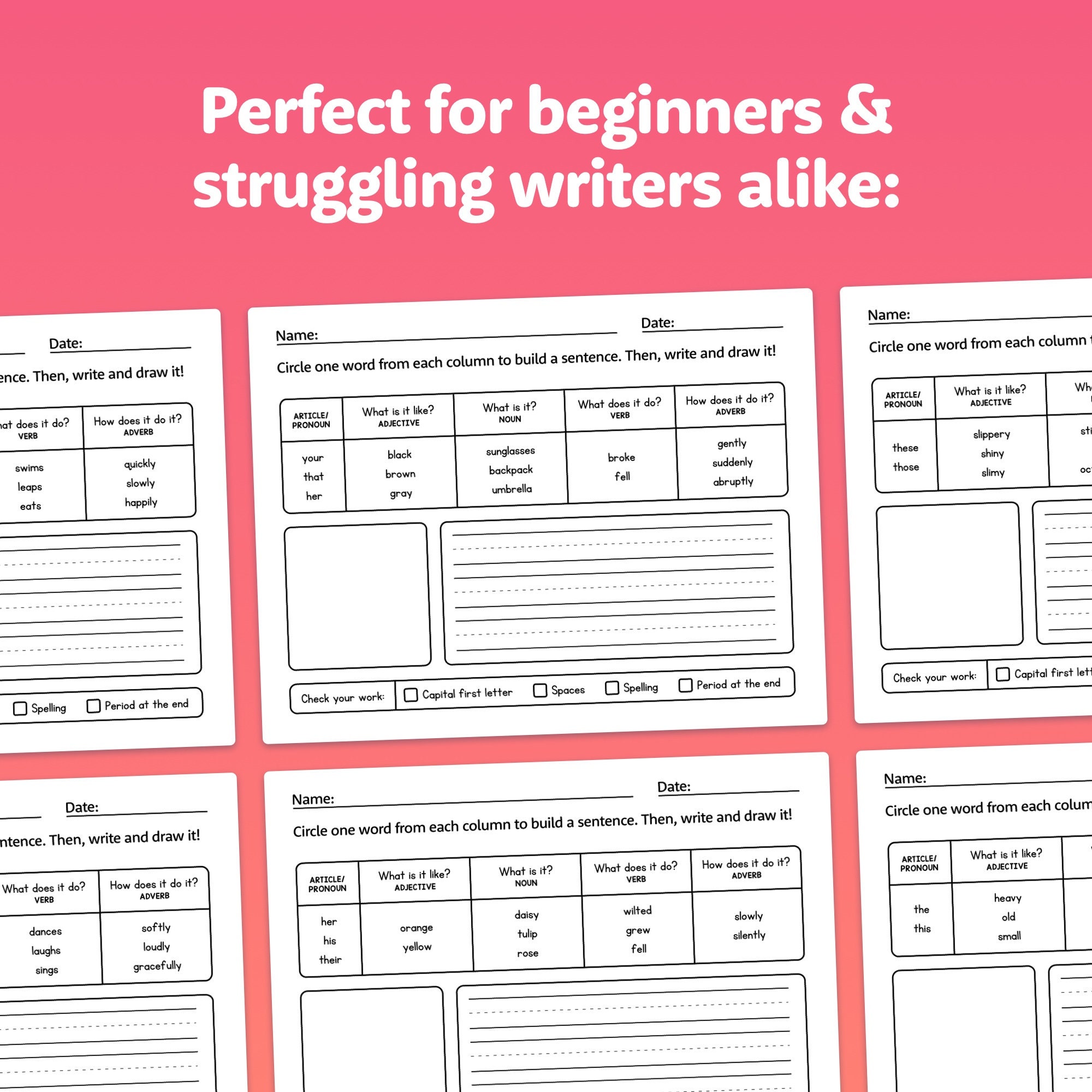 Summer Sentence Building Worksheets | 1st & 2nd Grade Summer Writing ...