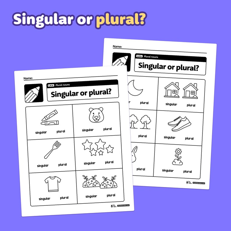 Singular & Plural Nouns Worksheets and Centers Kindergarten ELA Grammar ...