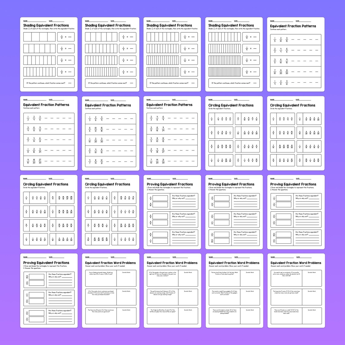 No Prep Equivalent Fractions Worksheets | Fraction Activities — 3rd ...