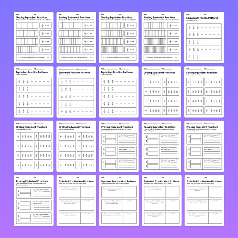 No Prep Equivalent Fractions Worksheets | Fraction Activities — 3rd ...