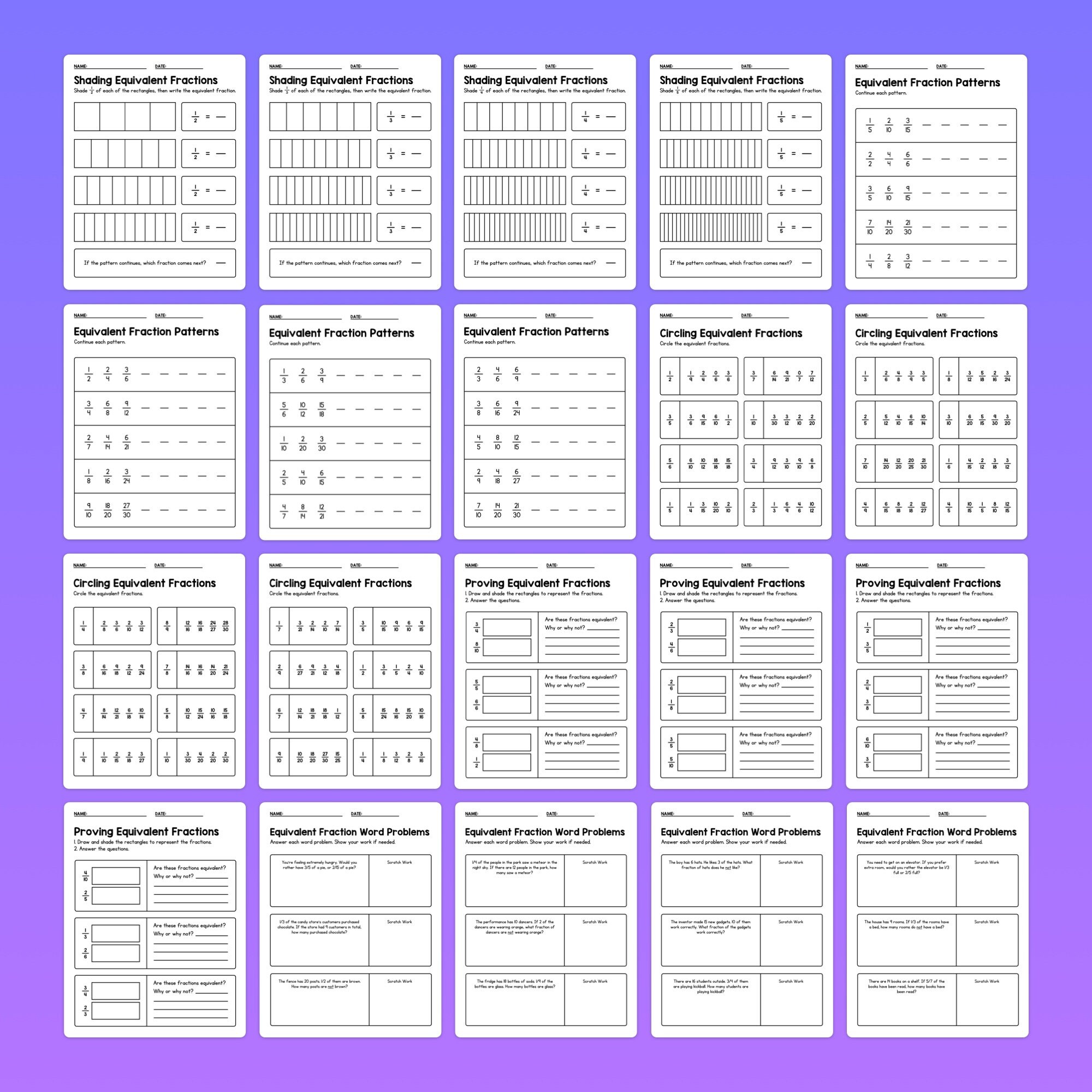 No Prep Equivalent Fractions Worksheets | Fraction Activities — 3rd ...
