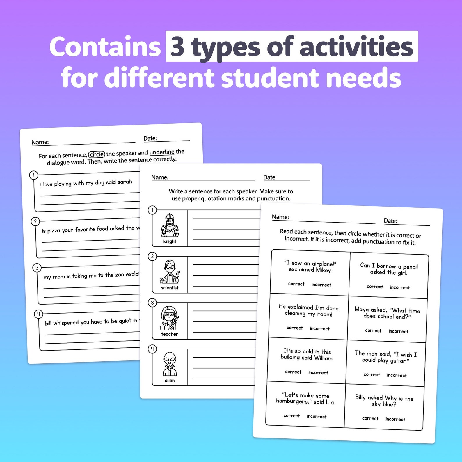 No Prep Quotation Marks Worksheets | Dialogue Worksheets | 3rd & 4th ...