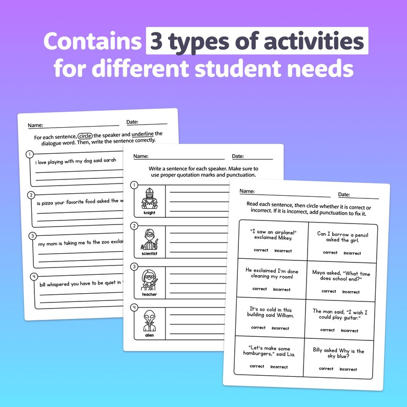 No Prep Quotation Marks Worksheets | Dialogue Worksheets | 3rd & 4th ...