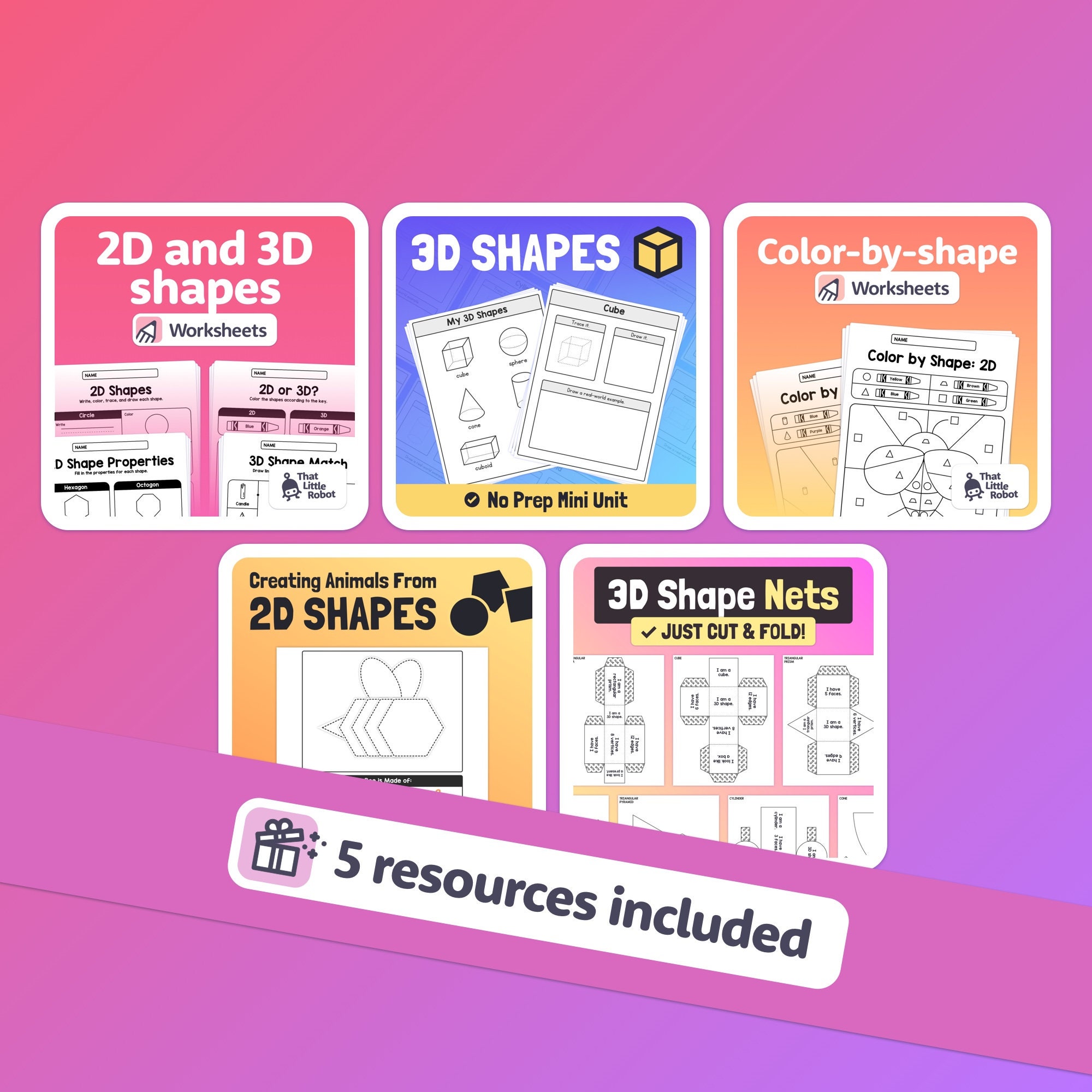 No Prep 2D & 3D Shapes Bundle | 1st, 2nd, 3rd Grade 3D and 2D Shape ...