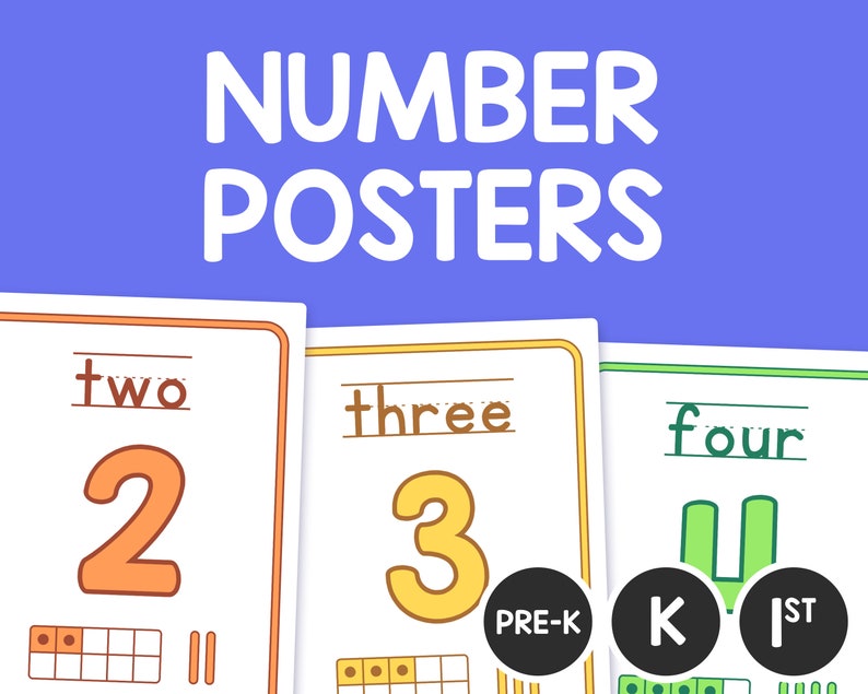 Number Posters Pre-k Kindergarten 1st Grade / Math - Etsy