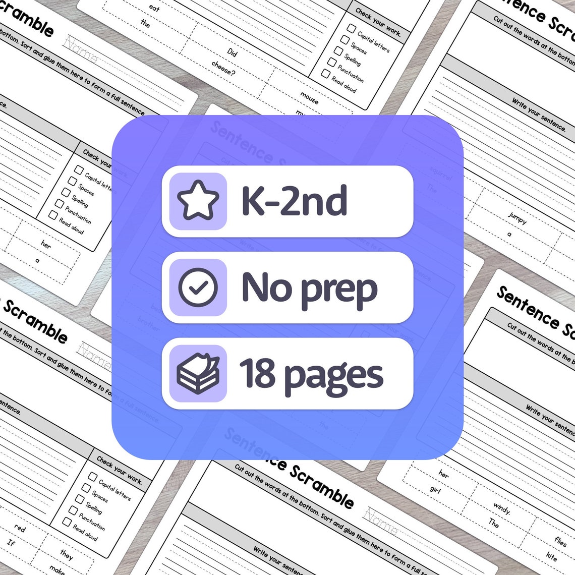 No Prep Building Sentences Worksheets | ESL, Kindergarten, 1st, & 2nd ...