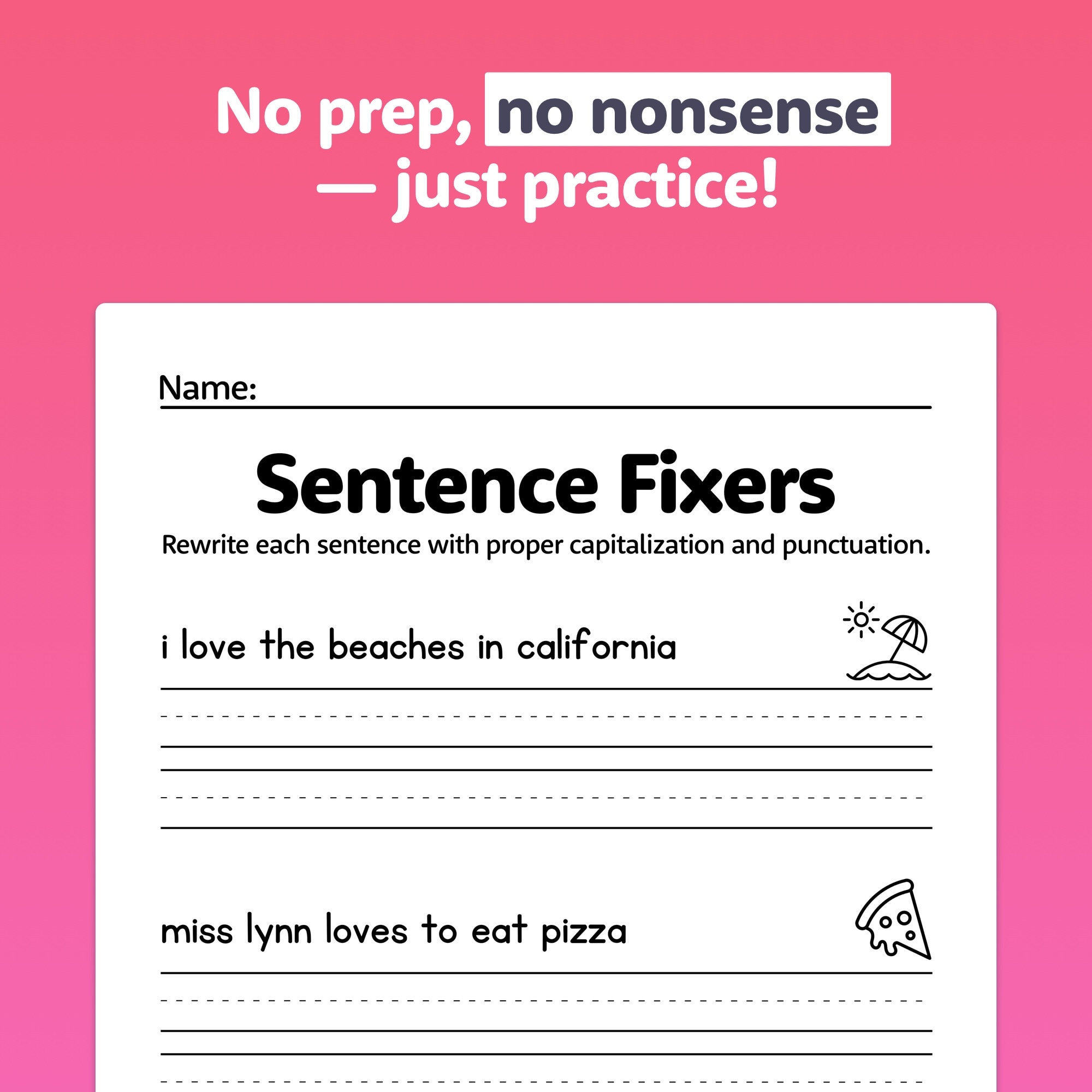 Capitalization & End Punctuation Worksheets | No Prep 1st and 2nd Grade ...