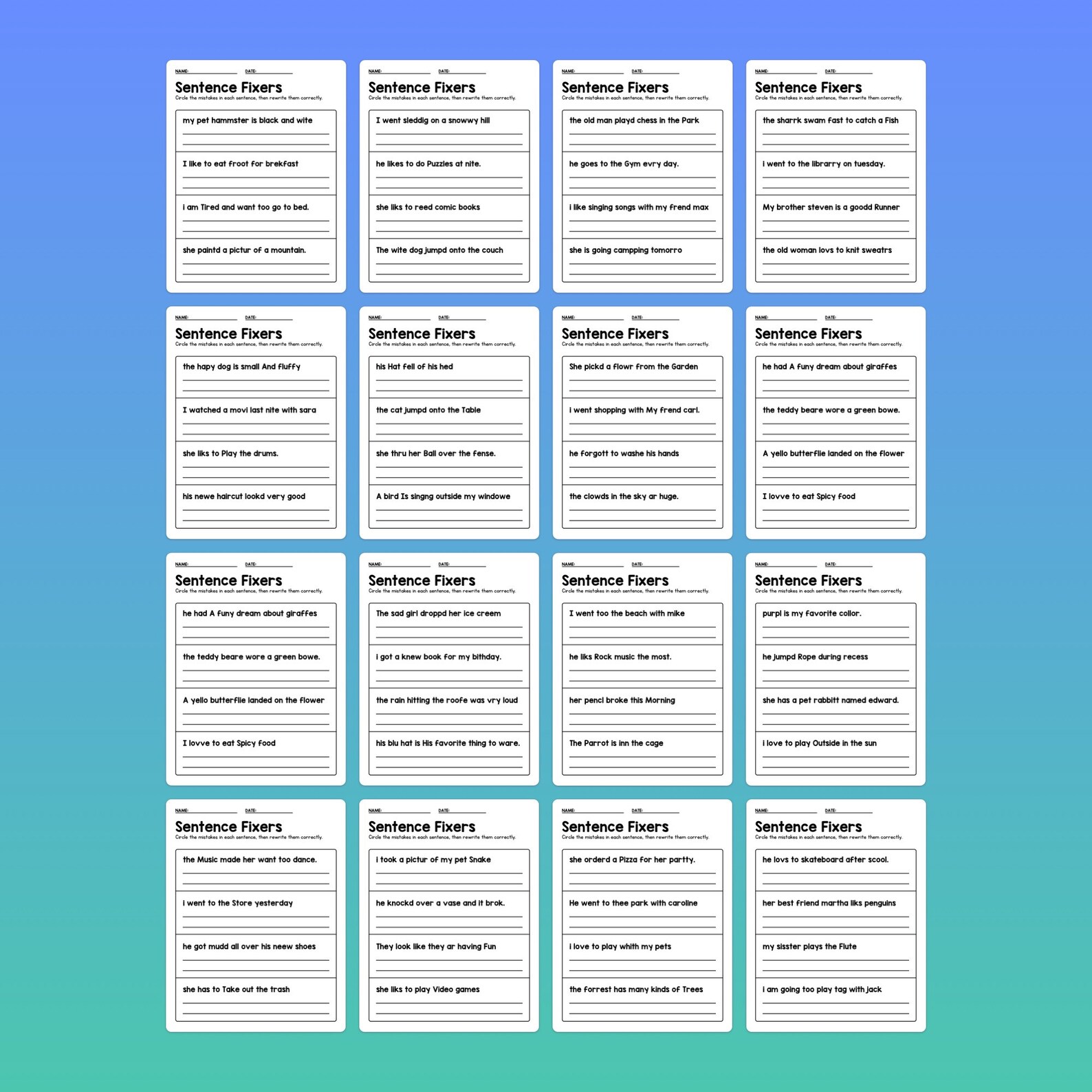 No Prep Fixing Sentences Worksheets | 1st, 2nd, 3rd Grade, & ESL ...