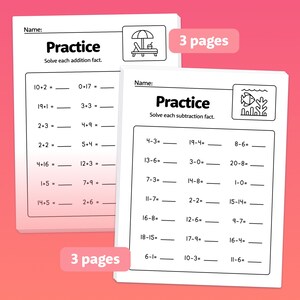 Summer Addition & Subtraction Within 20 Worksheets | Fun 1st Grade ...