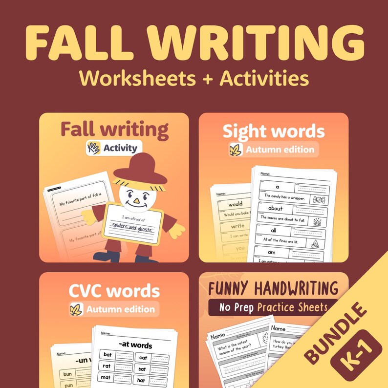 Fall Writing Bundle | Kindergarten and 1st Grade Autumn, Halloween, and ...