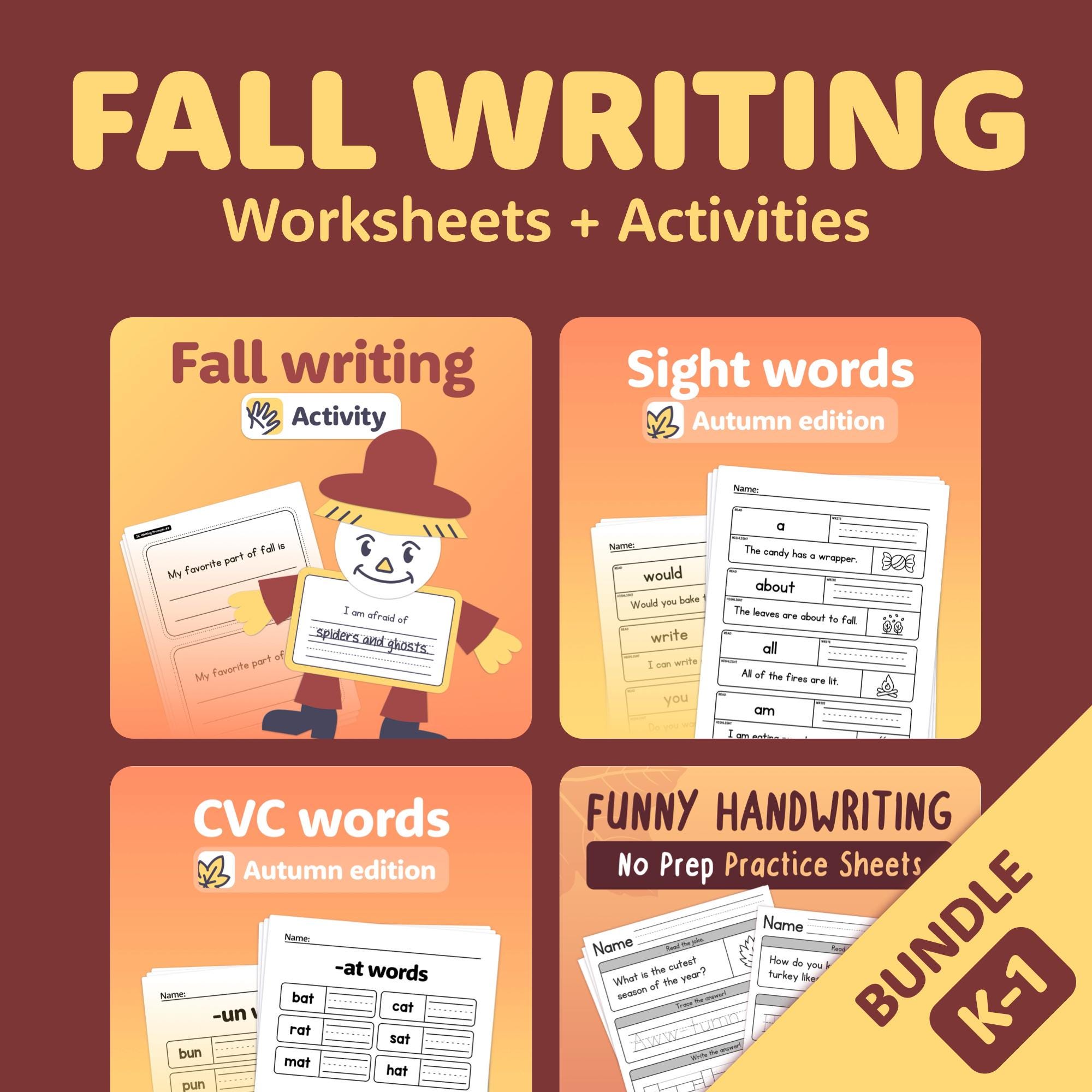 Fall Writing Bundle | Kindergarten and 1st Grade Autumn, Halloween, and ...