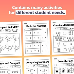 Comparing 1 Digit Numbers Worksheets | Greater Than, Less Than, Equals ...