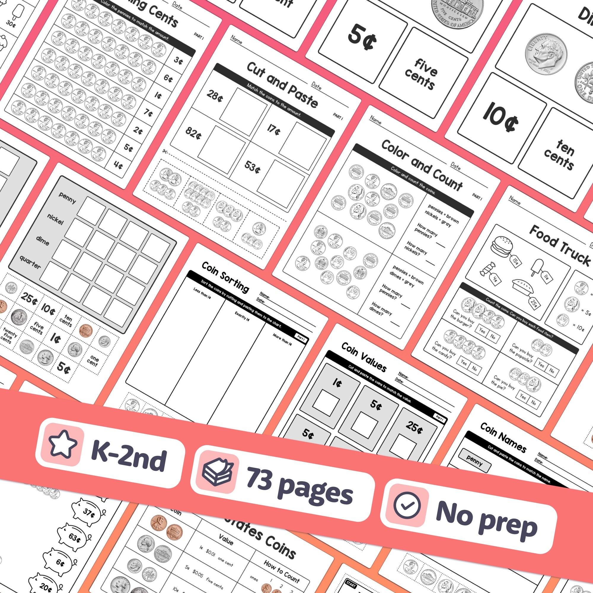 Money Math Bundle | Kindergarten, 1st, 2nd Grade US Coin Worksheets ...