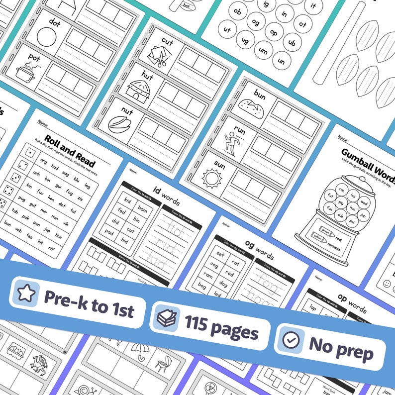 CVC Words Bundle | Pre-k & Kindergarten CVC Word Families Worksheets ...