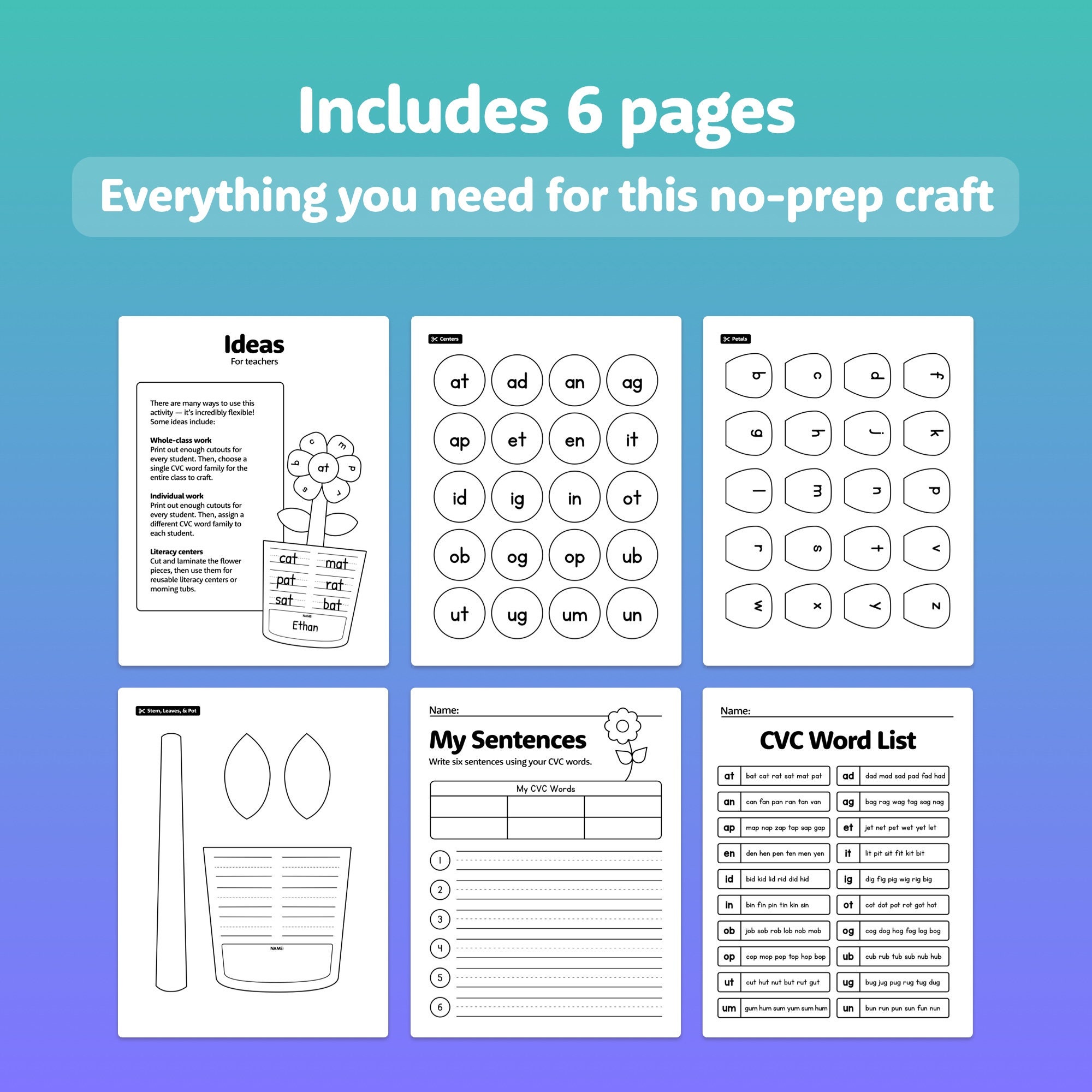 CVC Word Family Craft Kindergarten CVC Words Activity, Kindergarten ...