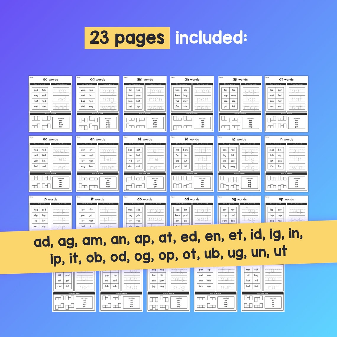 CVC Words Worksheets | No Prep CVC Word Family Activities ...