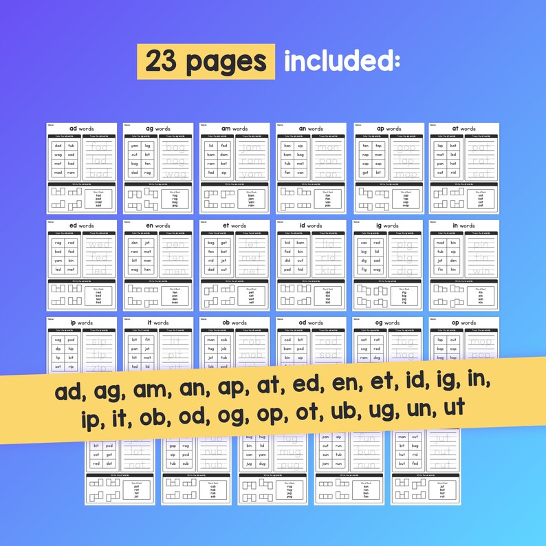 CVC Words Worksheets | No Prep CVC Word Family Activities ...