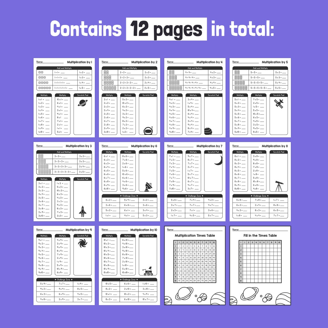 Times Tables Worksheets | 1-10 Multiplication Facts Activity, Outer ...