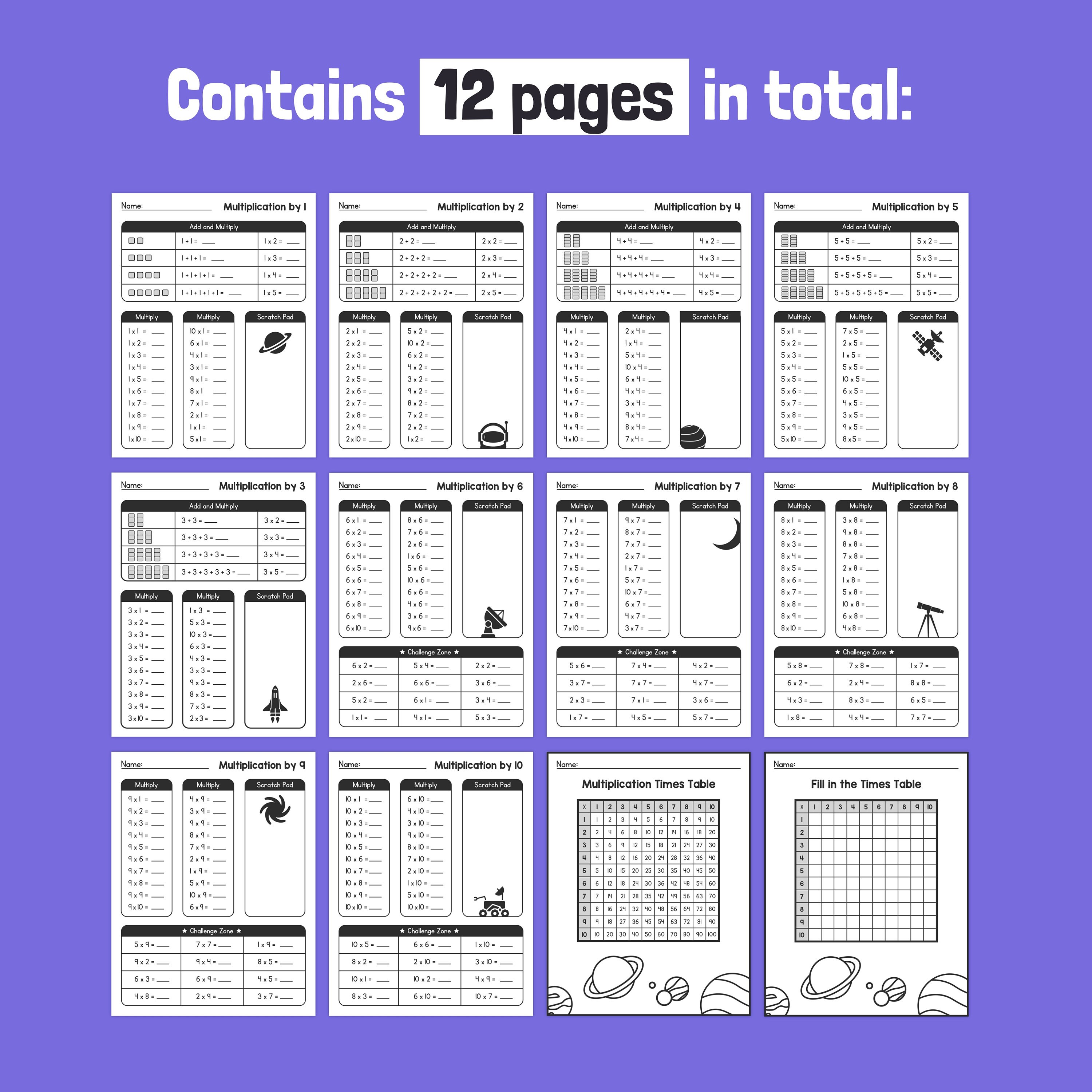 Times Tables Worksheets | 1-10 Multiplication Facts Activity, Outer ...
