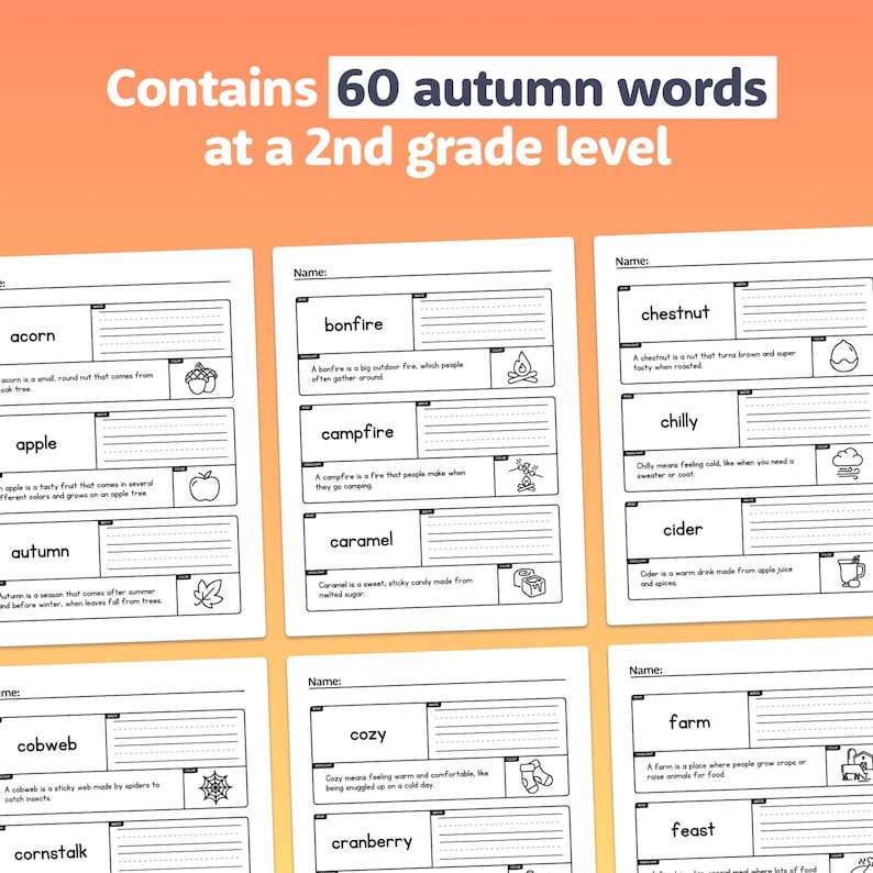 2nd Grade Fall Vocabulary Worksheets | 2nd Grade Autumn English ...