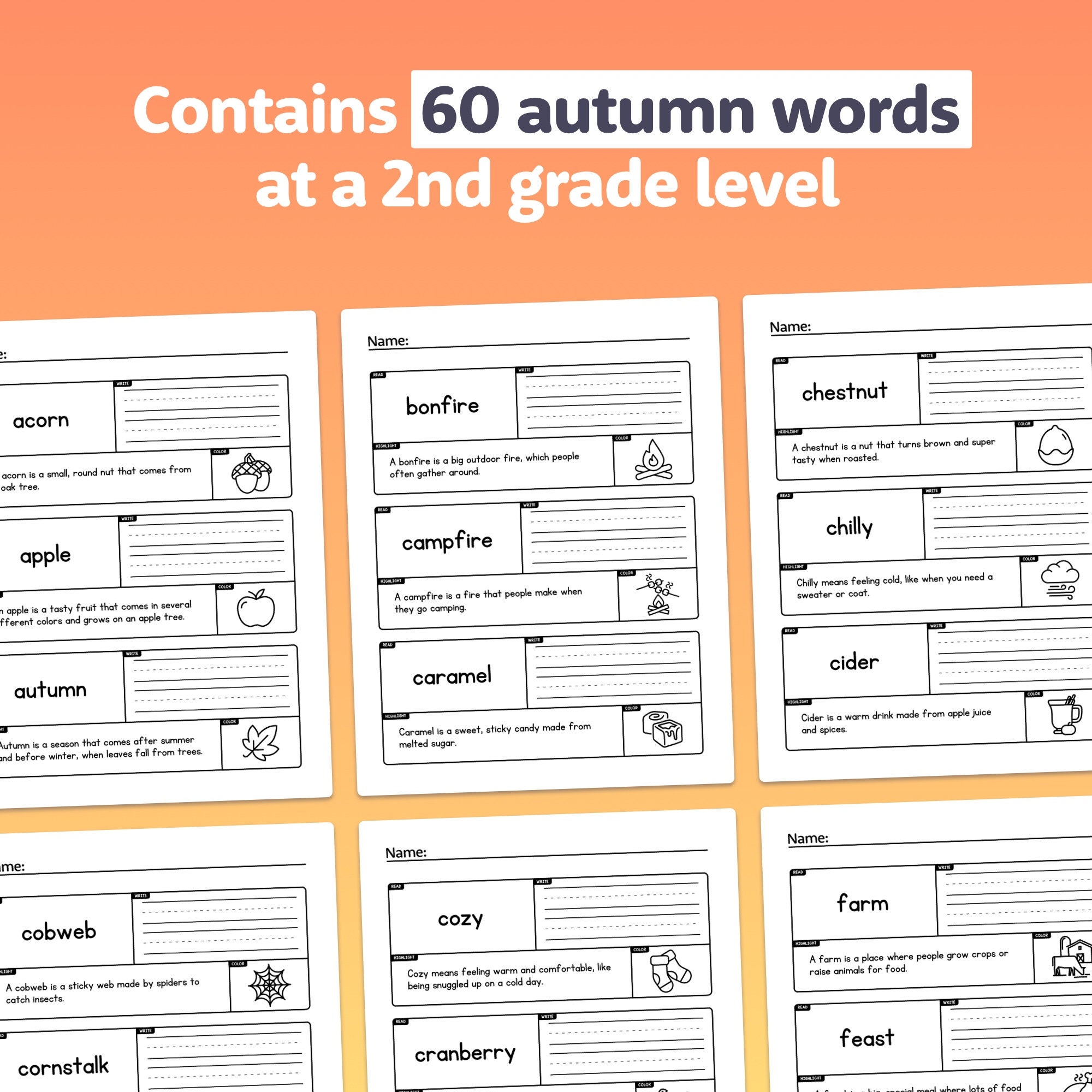 2nd Grade Fall Vocabulary Worksheets | 2nd Grade Autumn English ...