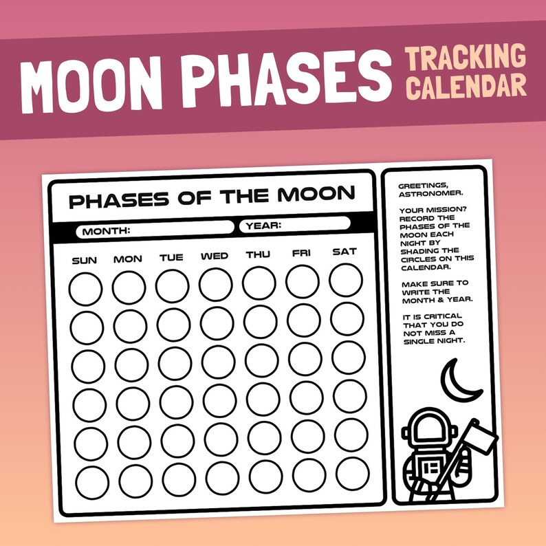 Track the Phases of the Moon Calendar | 1st, 2nd, 3rd Grade Science ...