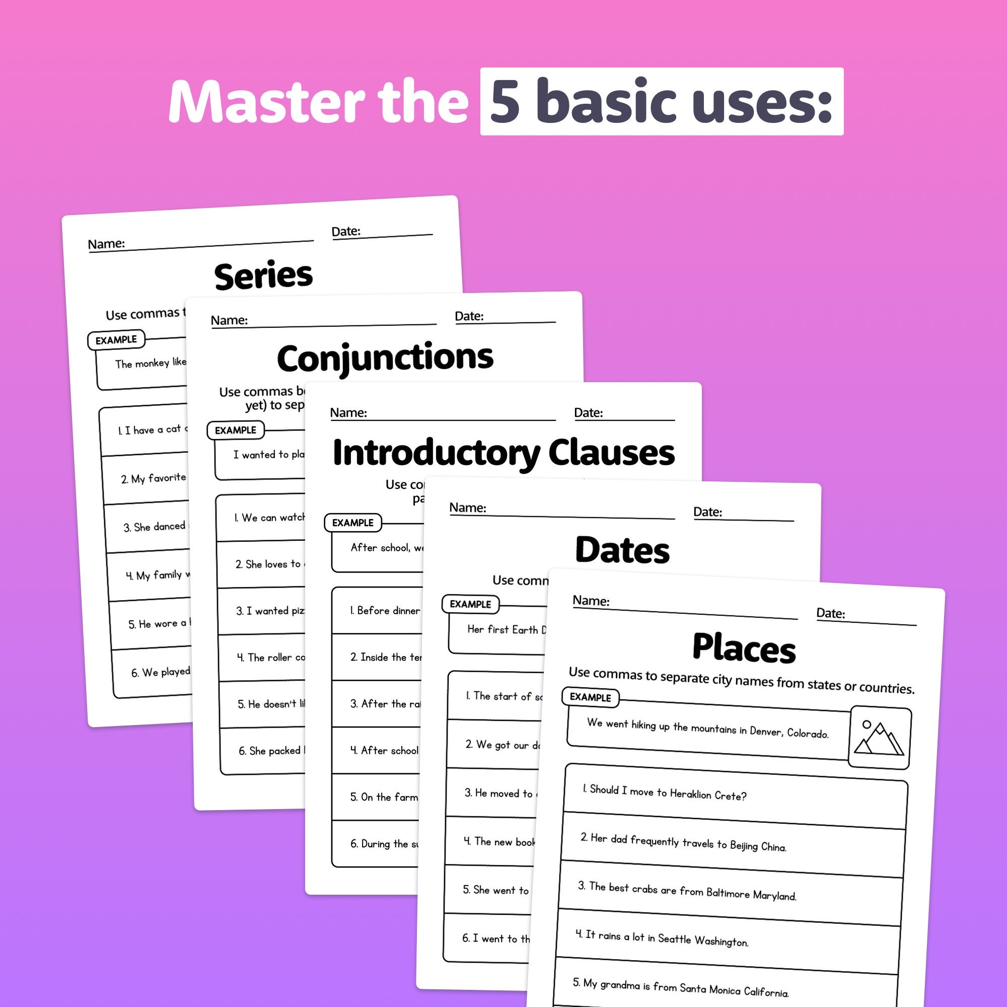 Commas Worksheets | 2nd, 3rd, & 4th Grade Comma Activities, ELA Grammar ...