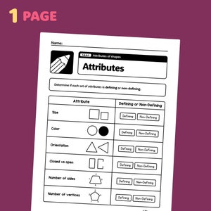 Defining & Non-defining Attributes of Shapes Worksheets | 1st Grade ...