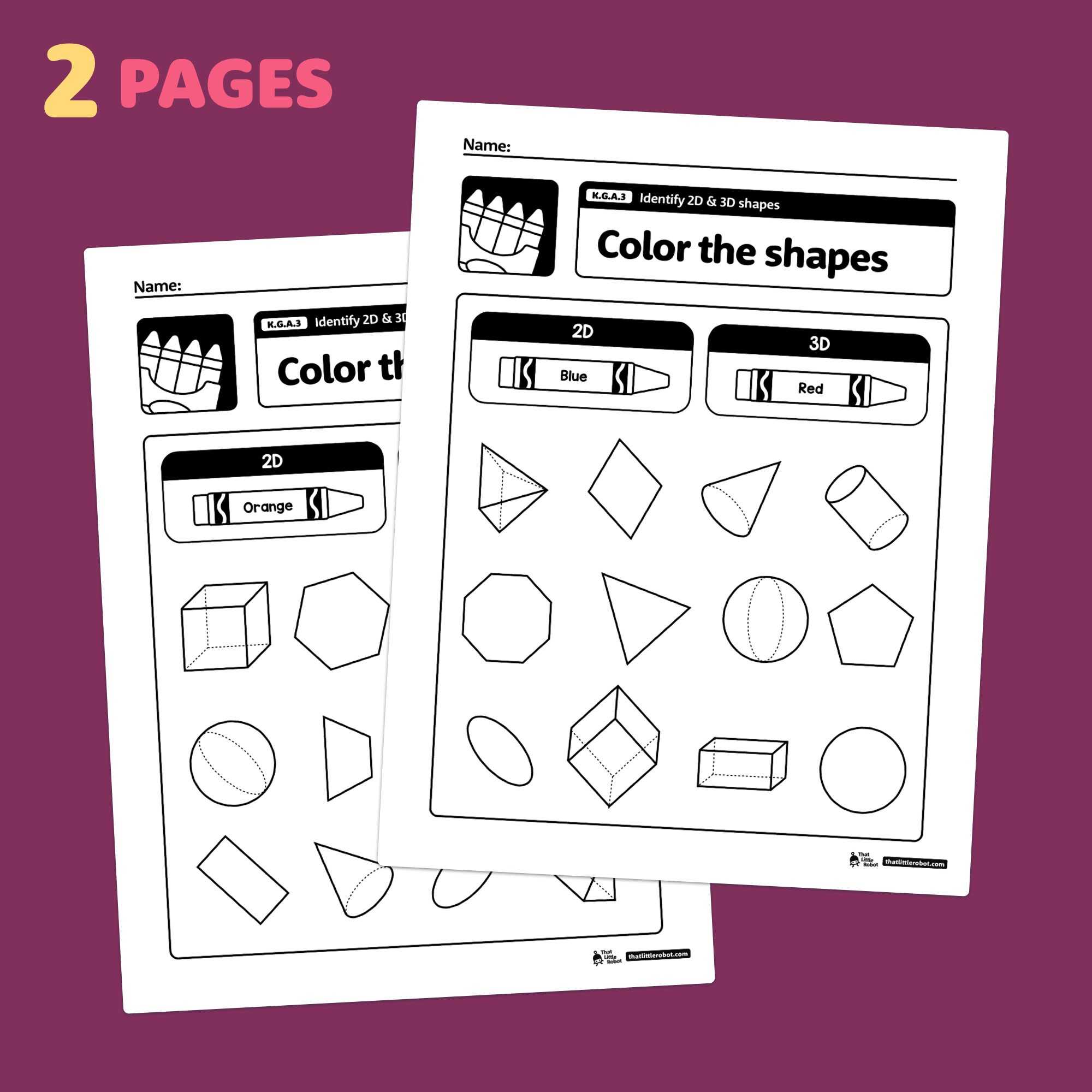 Identify 2d & 3d Shapes Worksheets | Kindergarten Geometry Activities ...