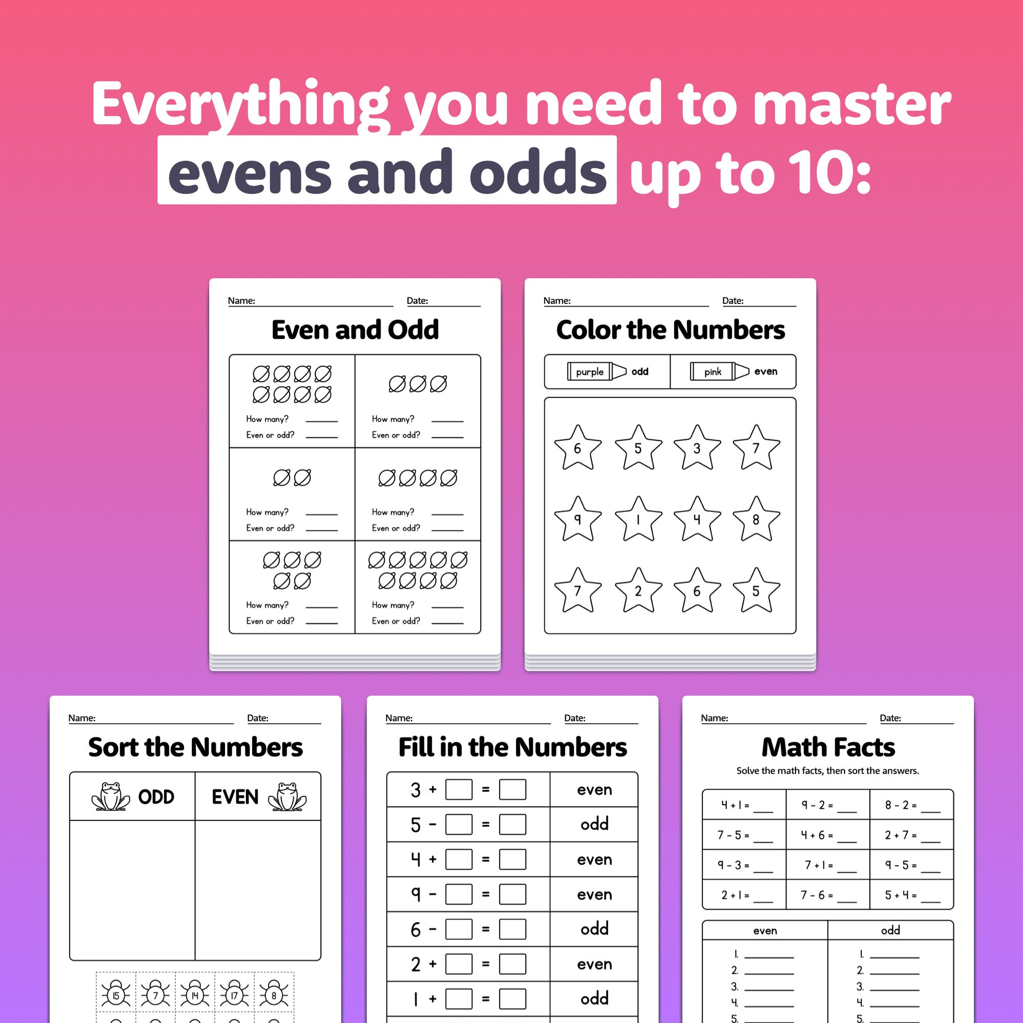 1st & 2nd Grade Even and Odd Numbers Worksheets | 2nd Grade Math ...