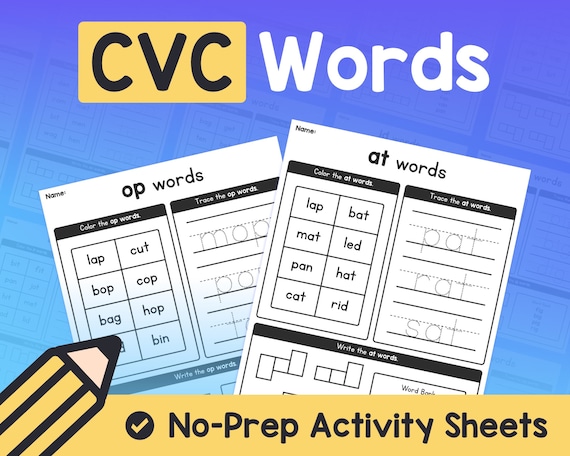 CVC Words Worksheets No Prep CVC Word Family Activities - Etsy