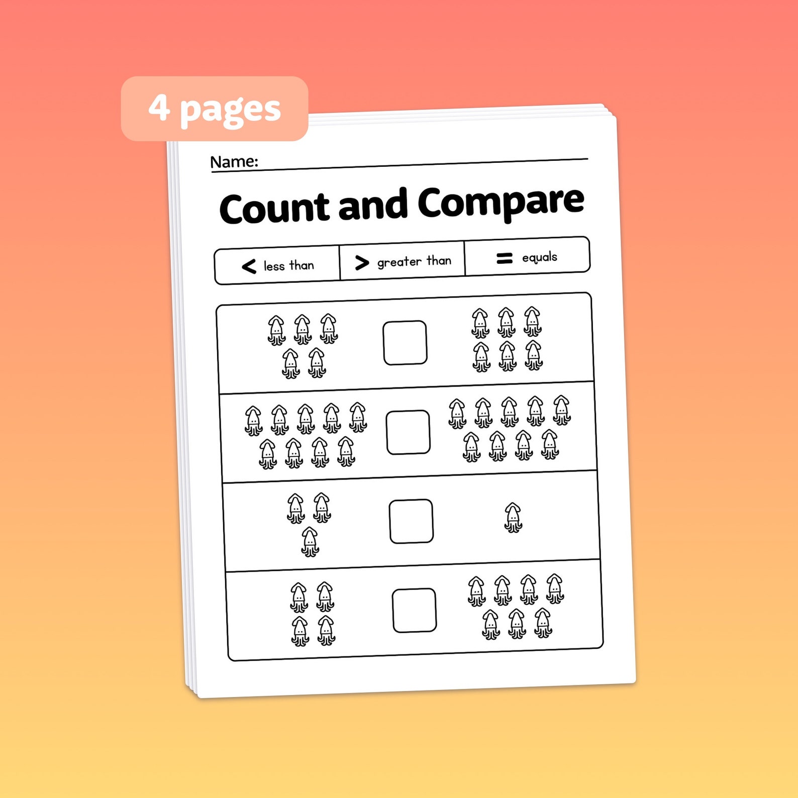 Comparing 1 Digit Numbers Worksheets | Greater Than, Less Than, Equals ...