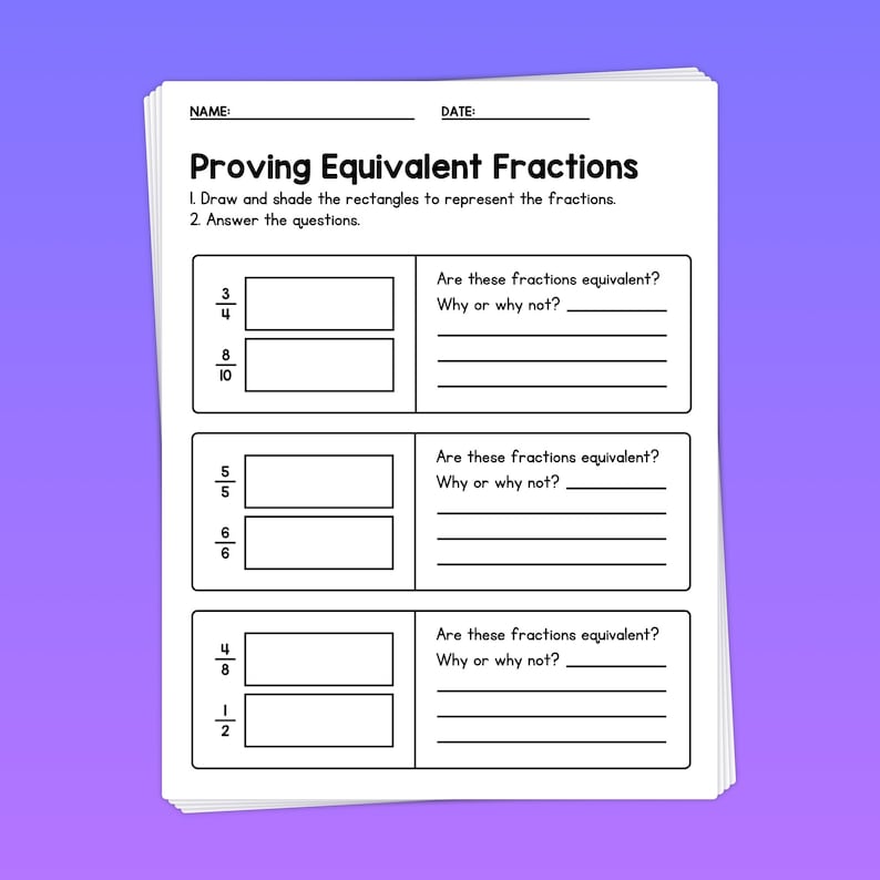 No Prep Equivalent Fractions Worksheets Fraction Activities 3rd, 4th ...