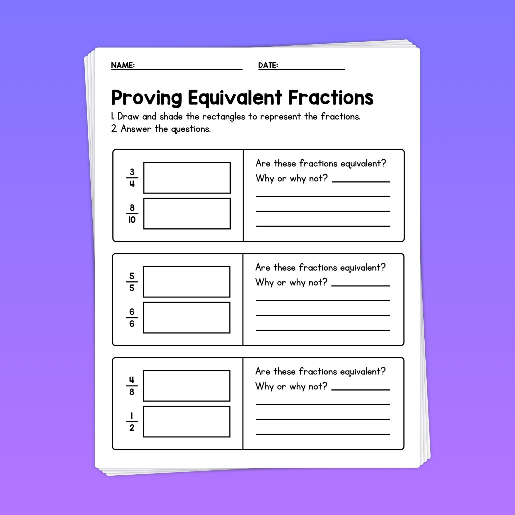 No Prep Equivalent Fractions Worksheets | Fraction Activities — 3rd ...