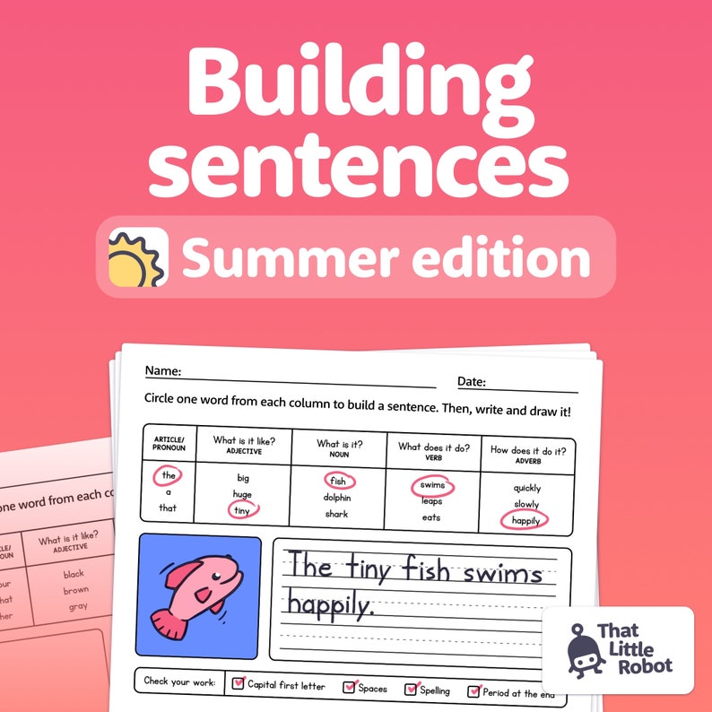 Summer Sentence Building Worksheets | 1st & 2nd Grade Summer Writing ...