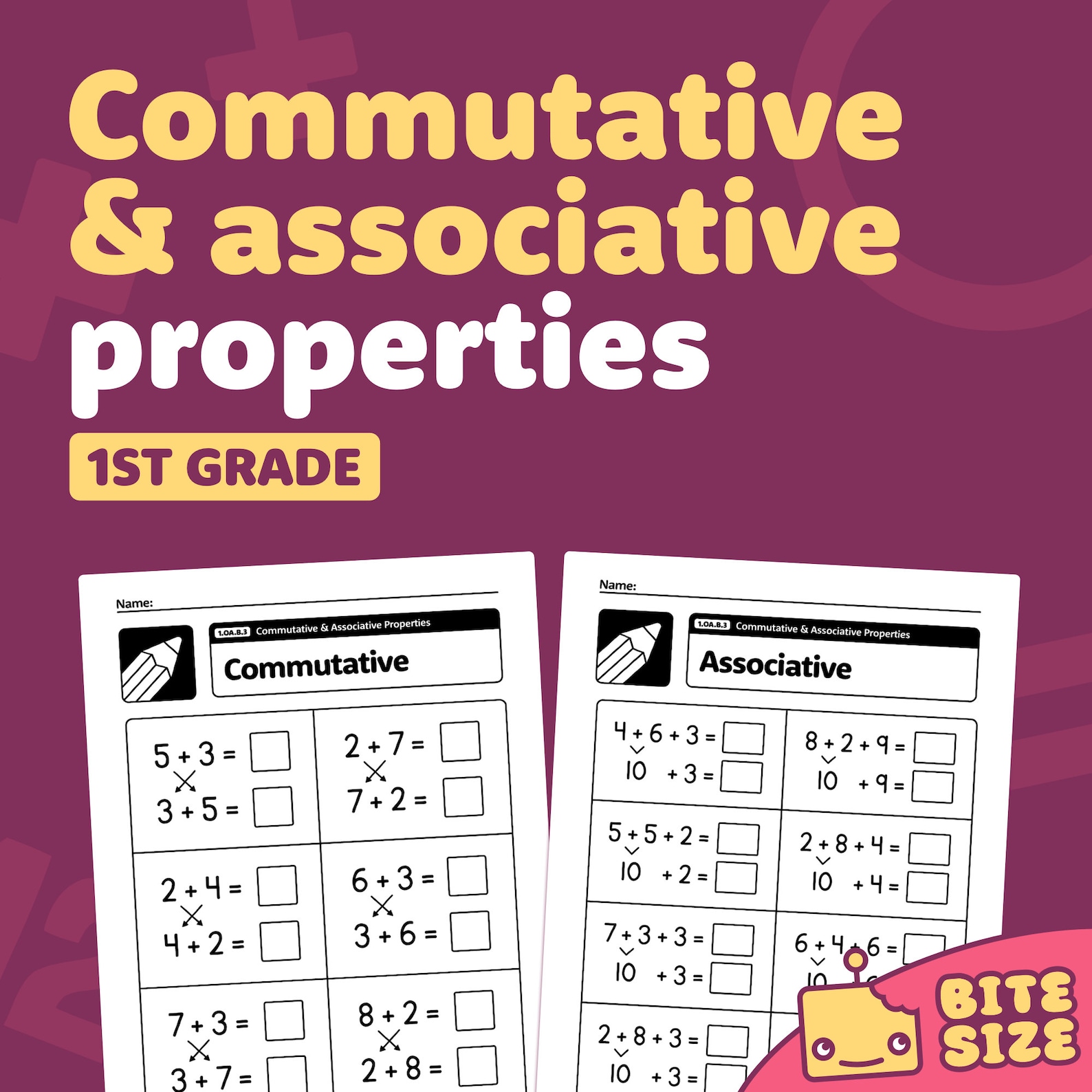 1st Grade Commutative Property & Associative Properties Worksheets | 1 ...