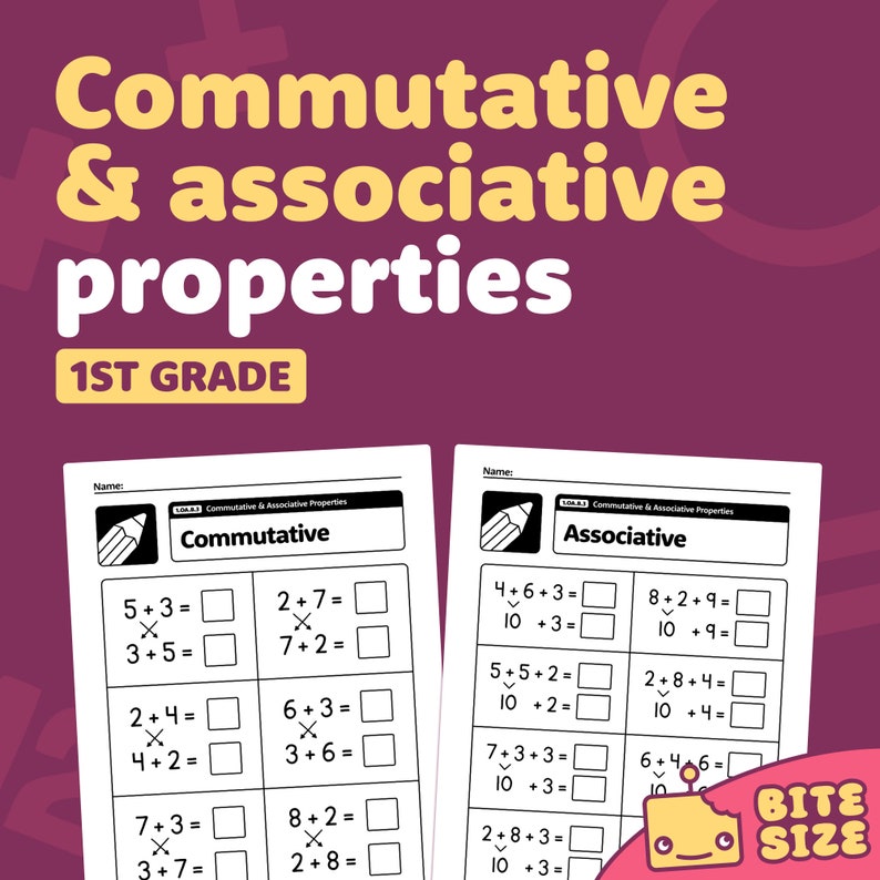 1st Grade Commutative Property & Associative Properties Worksheets | 1 ...