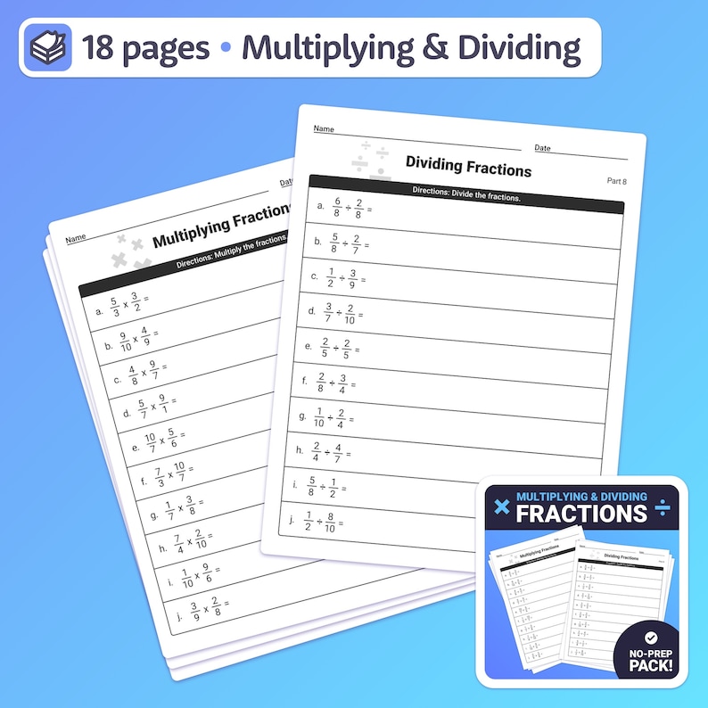 No Prep Fractions Bundle 2nd, 3rd, 4th Grade Fraction Worksheets ...