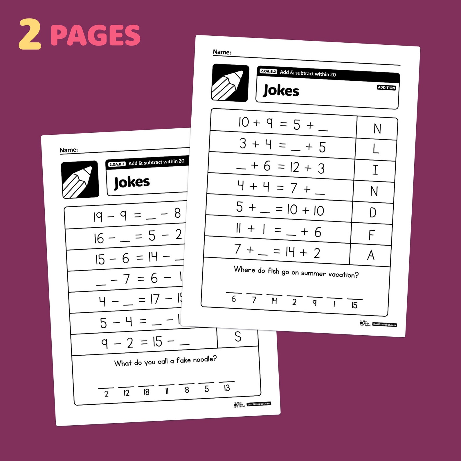 Addition & Subtraction Within 20 Worksheets | 2nd Grade Math Fluency ...