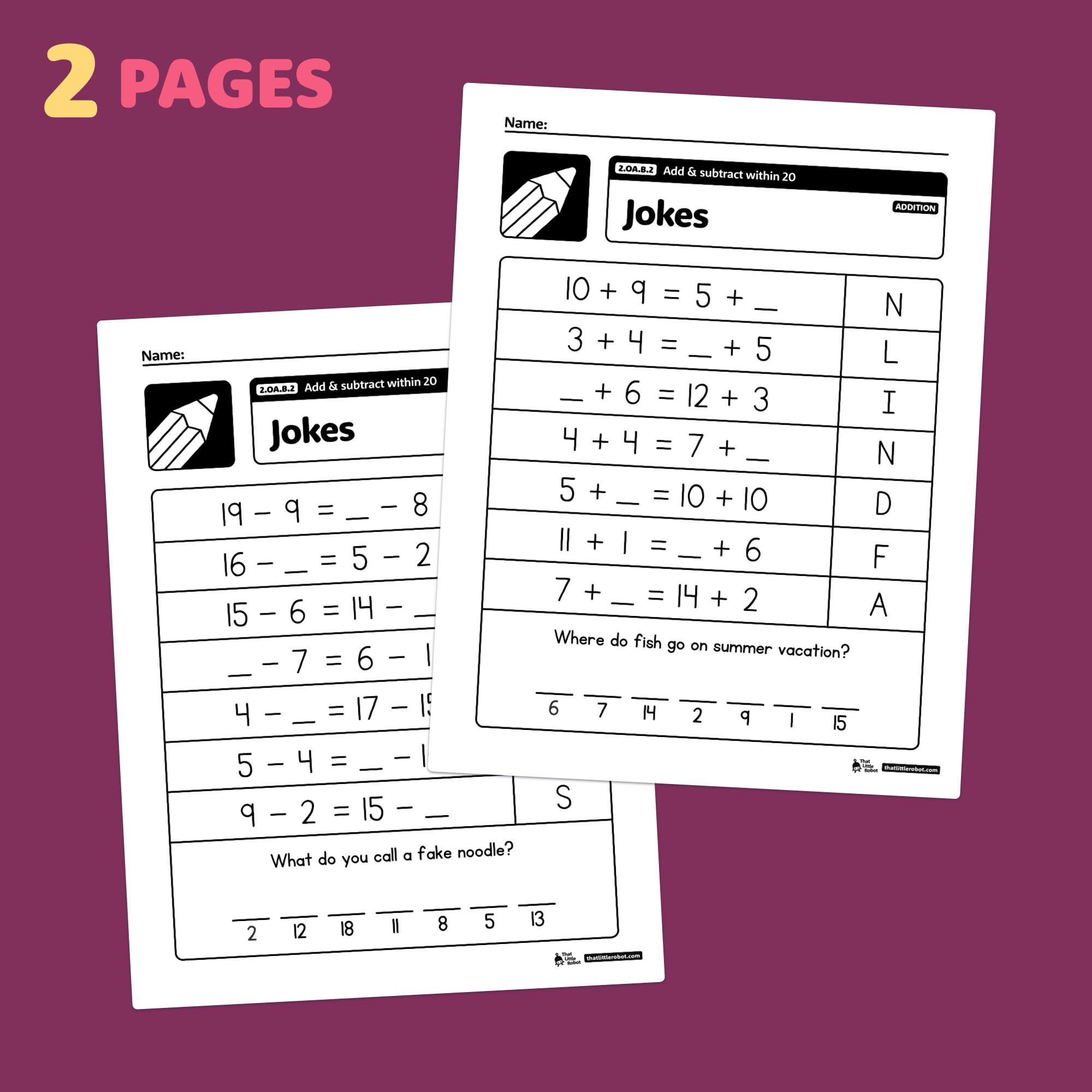 Addition & Subtraction Within 20 Worksheets | 2nd Grade Math Fluency ...