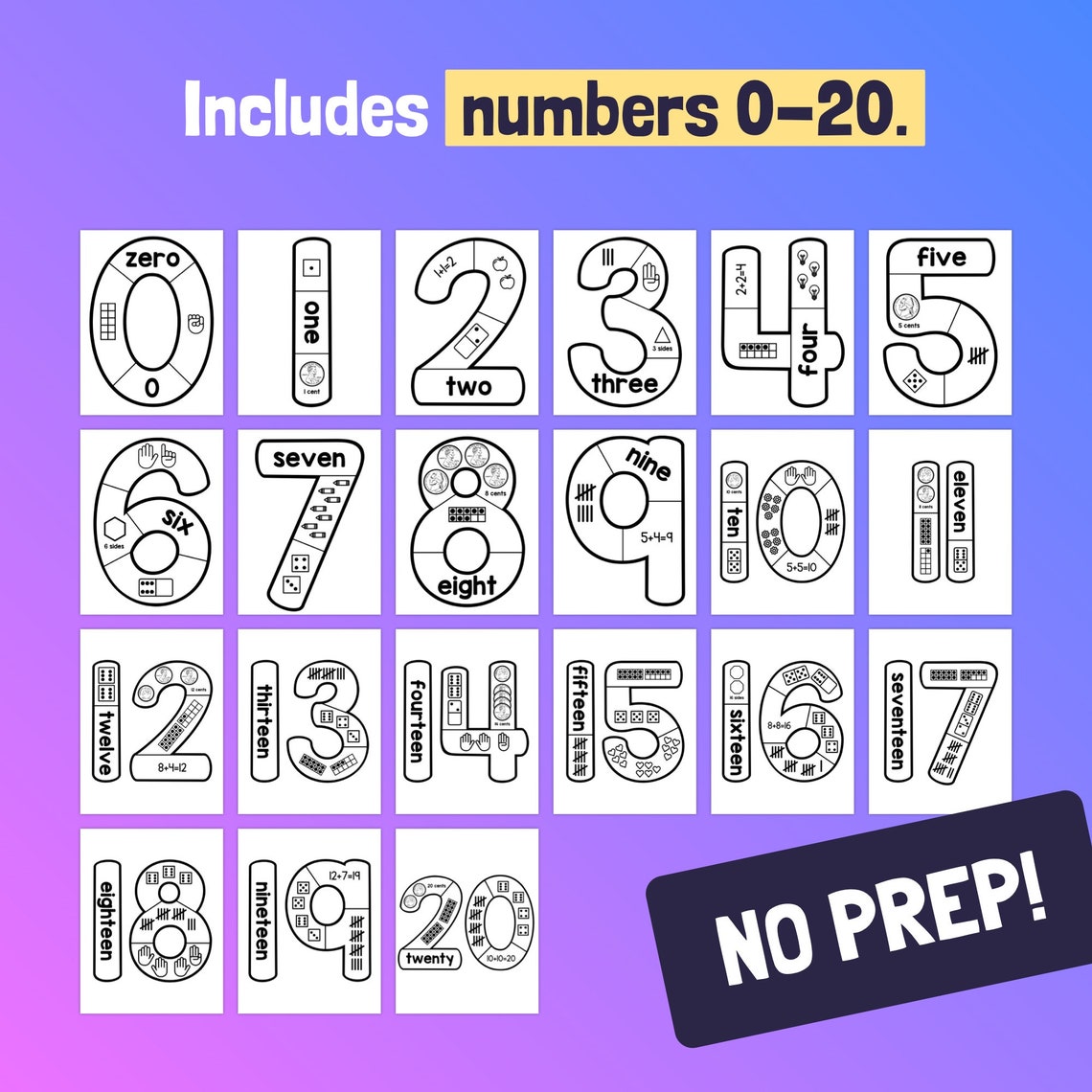 0-20 Number Anchor Charts | Pre-k, Kindergarten, 1st Grade Number Sense ...