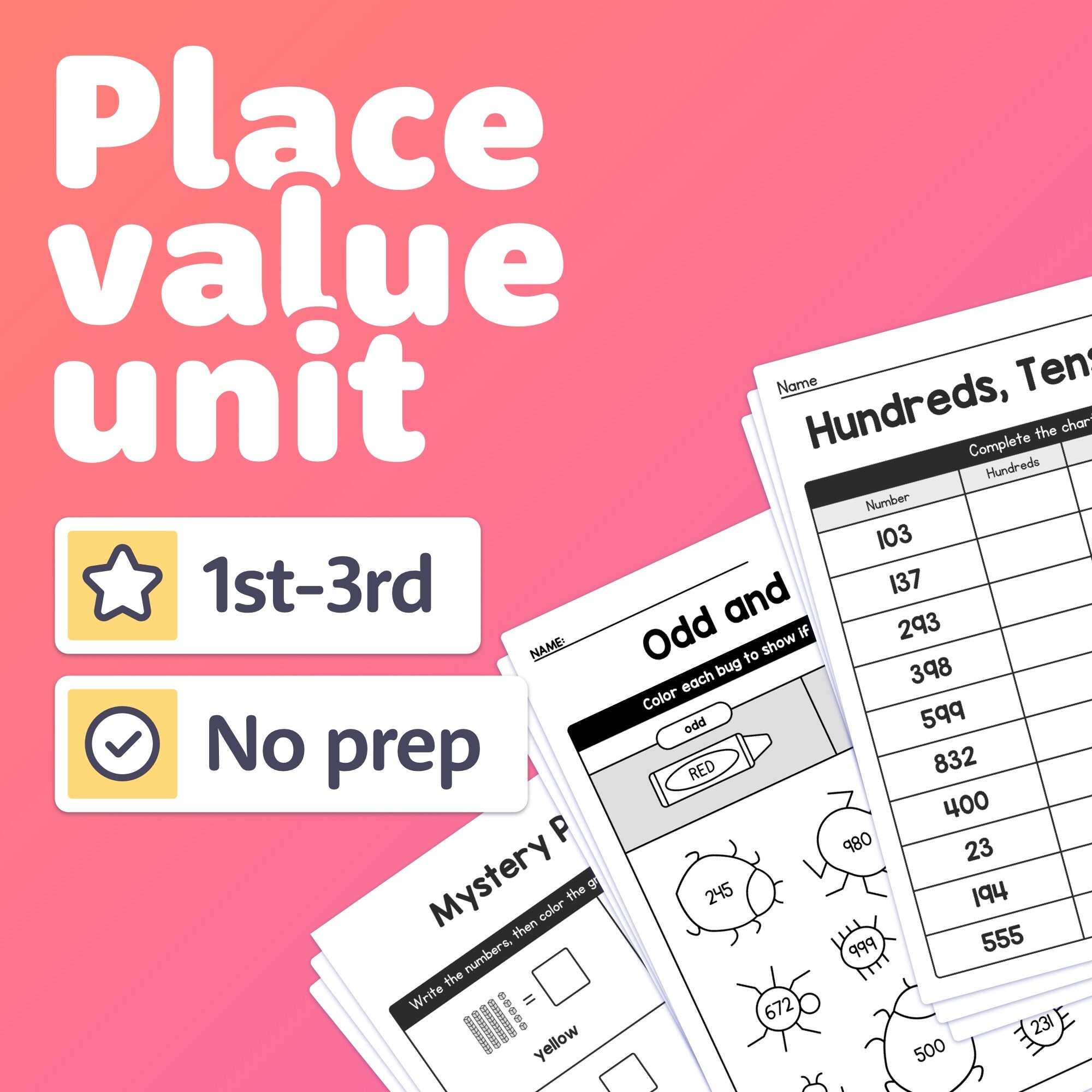 No Prep Place Value Unit 1st, 2nd, 3rd Grade Place Value Activities ...