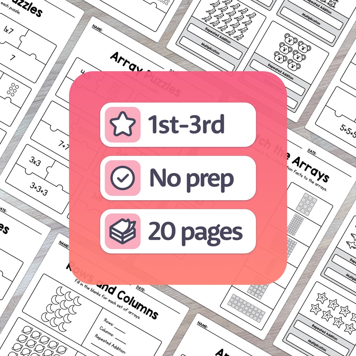 No Prep Arrays Worksheets Multiplication and Repeated Addition ...