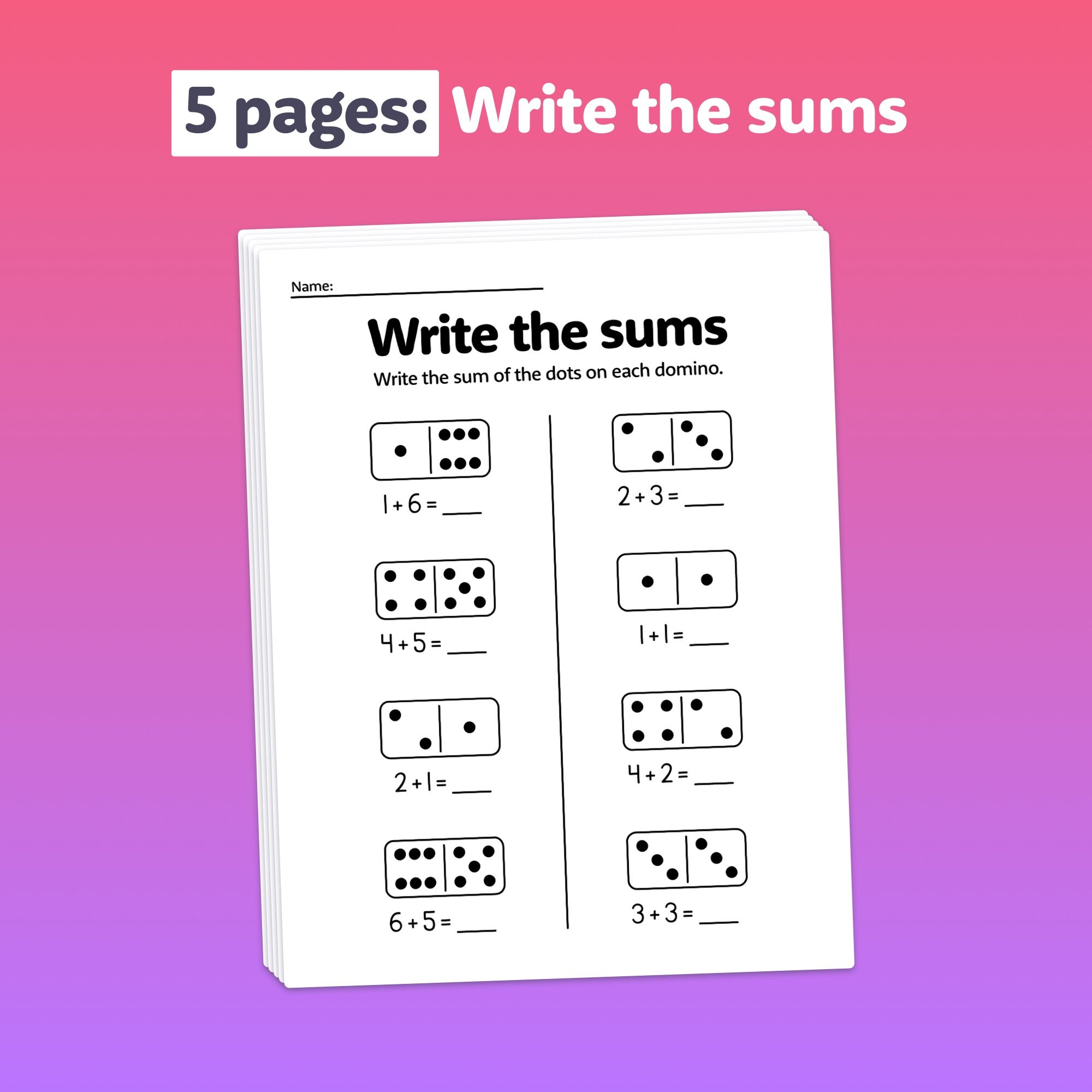 Domino Addition Worksheets 1st Grade & Kindergarten Math Number ...