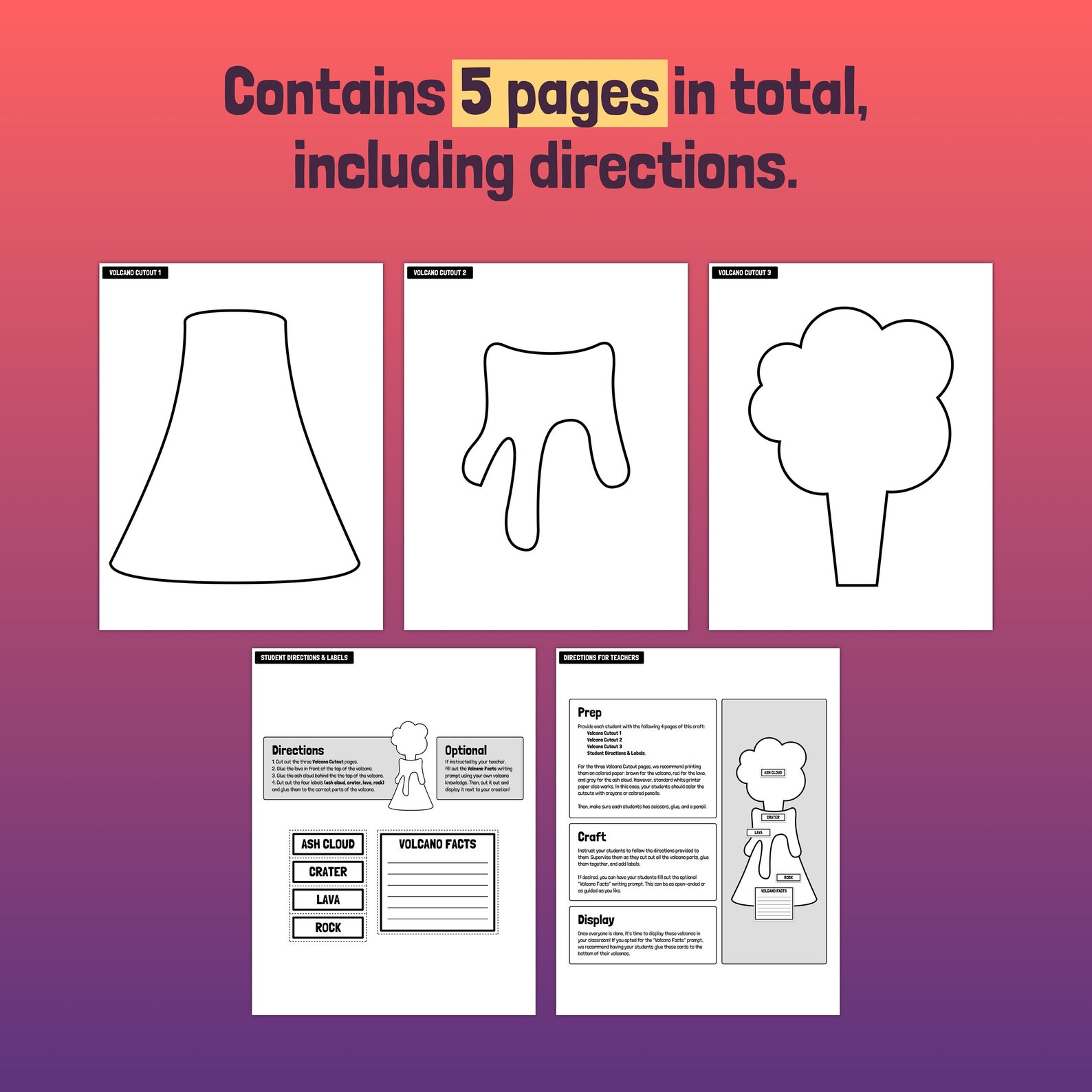 Volcano Craft | Kindergarten, 1st, 2nd, 3rd Grade Natural Disaster ...