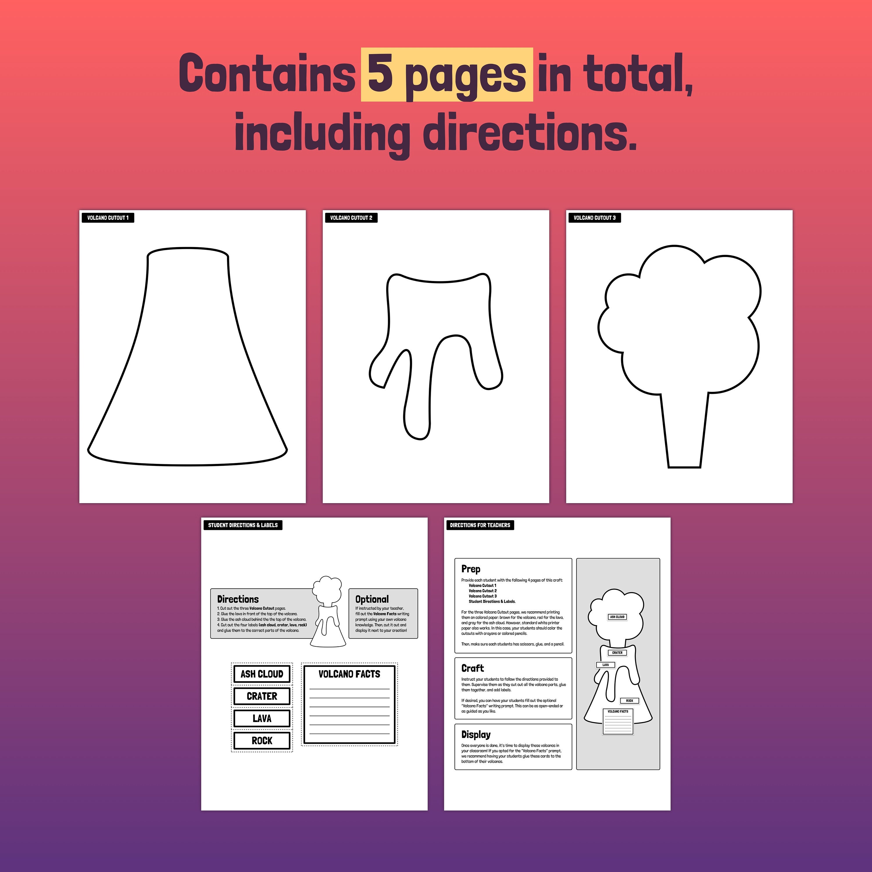 Volcano Craft | Kindergarten, 1st, 2nd, 3rd Grade Natural Disaster ...