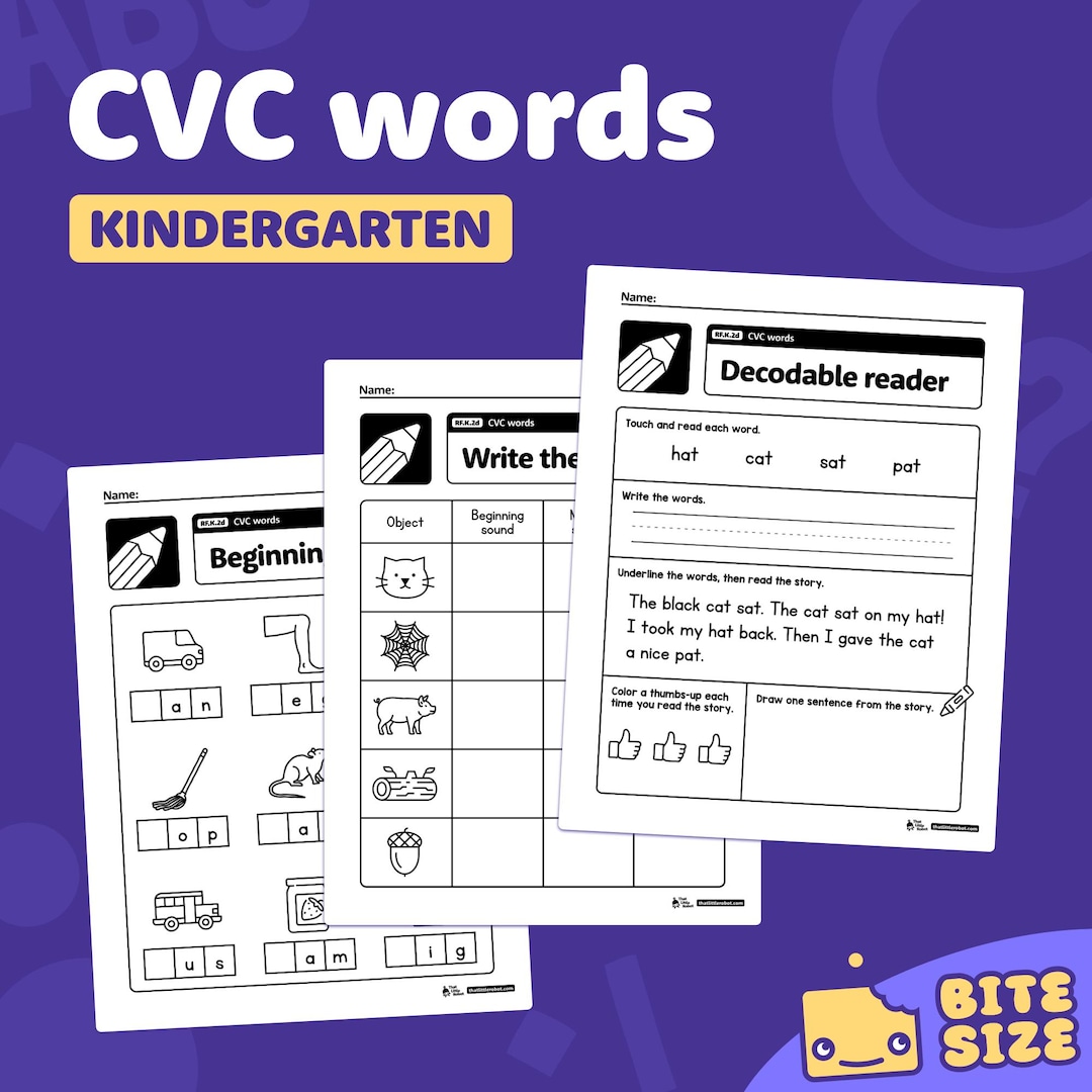 CVC Words Worksheets | Kindergarten Word Family Decodable Reader ...